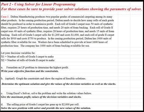 Solved Part 2 ﻿using Solver For Linear Programmingfor