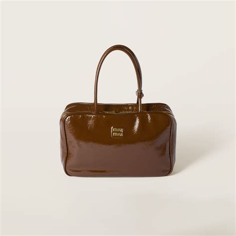 Miu Miu Beau Naplak Patent Leather Bag In Gray Modesens