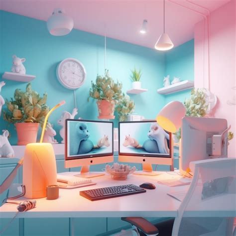 premium ai image there are two monitors on the desk with a keyboard