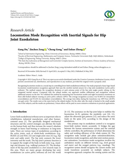 Pdf Locomotion Mode Recognition With Inertial Signals For Hip Joint Exoskeleton