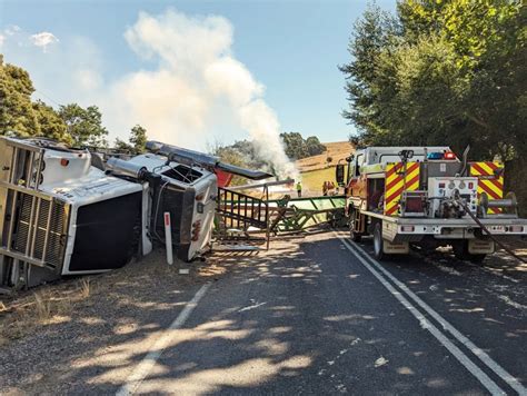 Wild Scenes For Tassie Crews At Logging Truck Rollover Flashover