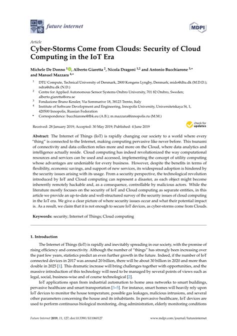 Pdf Cyber Storms Come From Clouds Security Of Cloud Computing In The Iot Era