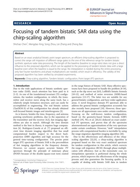 Pdf Focusing Of Tandem Bistatic Sar Data Using The Chirp Scaling