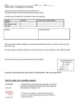 Lesson Handout Intro Scientific Notation And Basic Unit Analysis