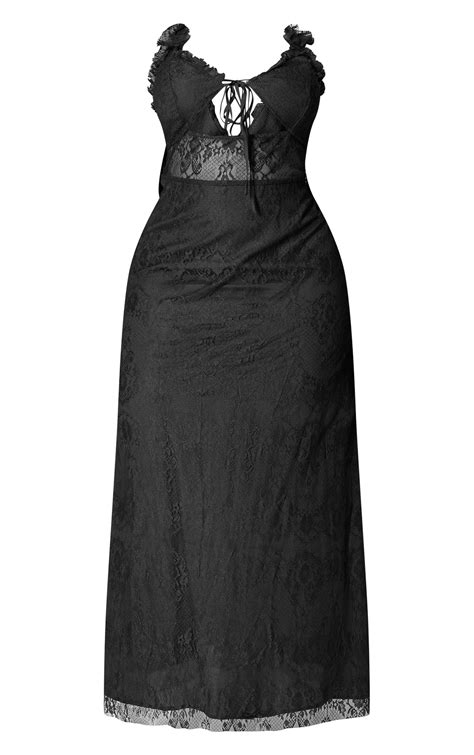 Plus Black Lace Tie Front Bust Detail Maxi Dress Plus Size