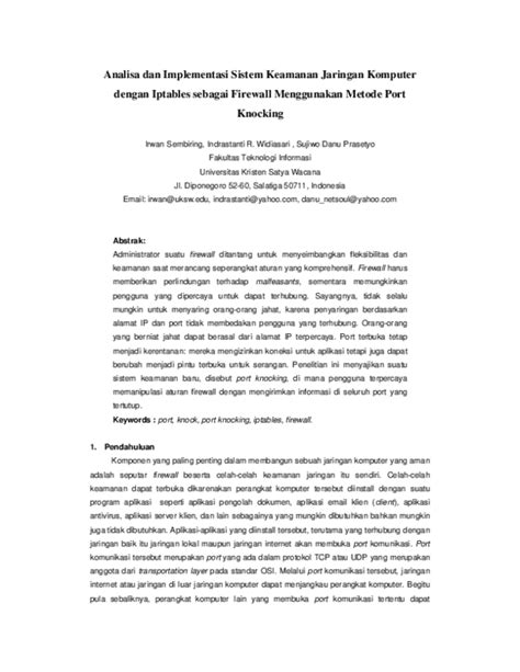 Pdf Analisa Dan Implementasi Sistem Keamanan Jaringan Komputer Dengan
