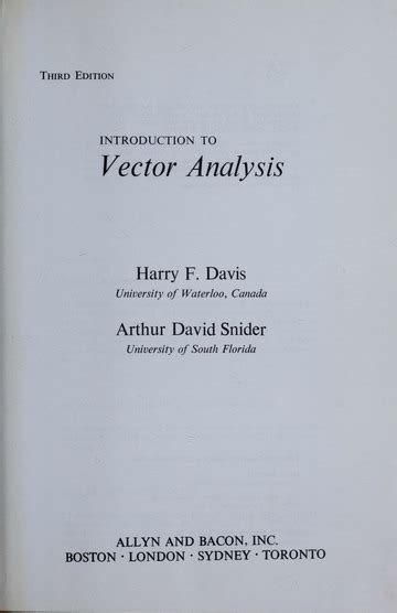 Introduction to vector analysis : Davis, Harry F : Free Download ...
