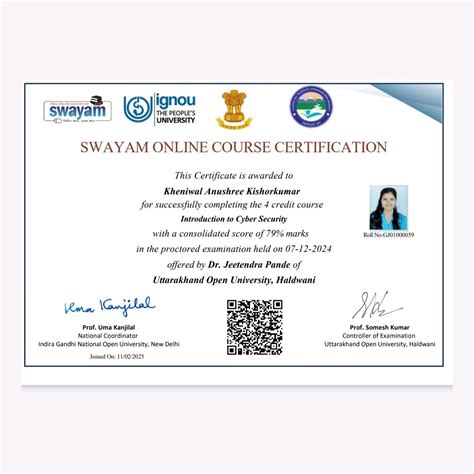 Cybersecurity Learning Certification Swayam Ignou Anushree Kheniwal