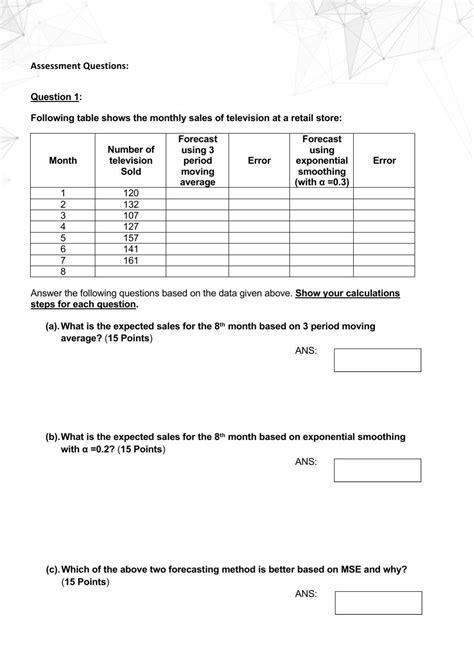Solved Assessment Questions Question 1 Following Table