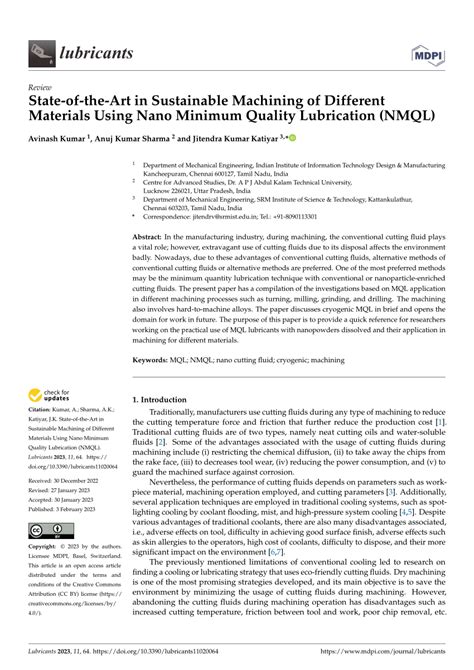 Pdf State Of The Art In Sustainable Machining Of Different Materials Using Nano Minimum