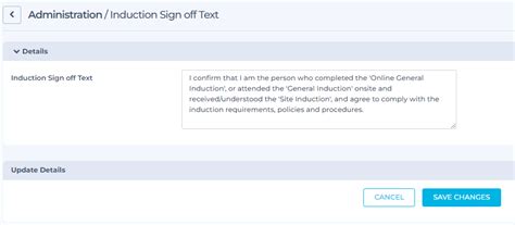 Configure Induction Signoff Text Hammertech Europe