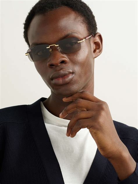 Gucci Eyewear Rimless Rectangular Frame Gold Tone And Tortoiseshell