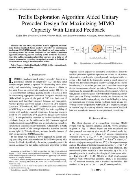 Pdf Trellis Exploration Algorithm Aided Unitary Precoder Design For Maximizing Mimo Capacity