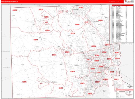 Providence County Ri Zip Code Wall Map Red Line Style By Marketmaps Mapsales