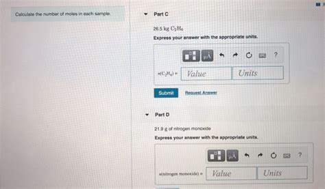 Solved Calculate The Number Of Moles In Each Sample Part C