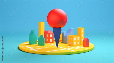 Rendered Map With Colorful Location Pins The Map Is Abstract With Various Colored Pins