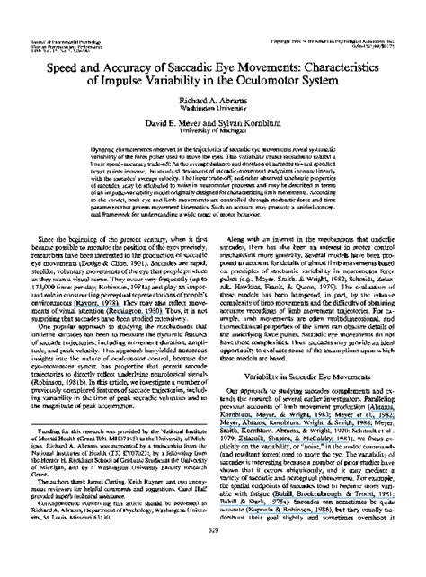 Pdf Speed And Accuracy Of Saccadic Eye Movements Characteristics Of