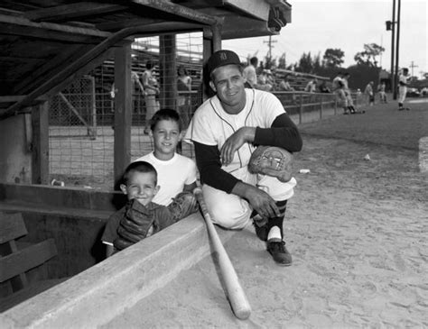 March 1954 Ray Boone Of The Detroit Tigers Poses With Sons Rodney Left And Bob Center
