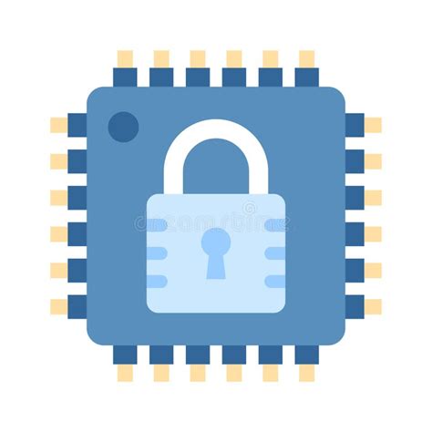 Padlock With Microprocessor Showing Flat Icon Of Secure Processor Stock