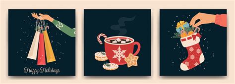 새해와 크리스마스 평면 삽화가 있는 손으로 그린 크리스마스 카드 메리 크리스마스와 새해 복 많이 받으세요 템플릿 인사말 카드 초대장 포스터 세트입니다 12월에 대한 스톡