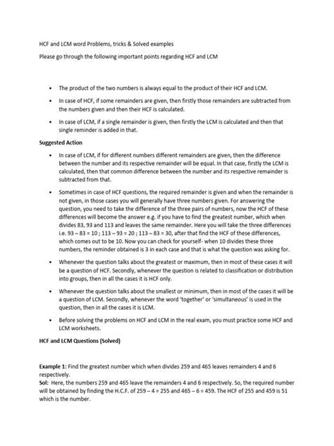 Hcf And Lcm Word Problems Pdf