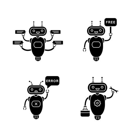 Chatbots Glyph Icons Set Talkbots Virtual Assistants Support Service Free Error Repair