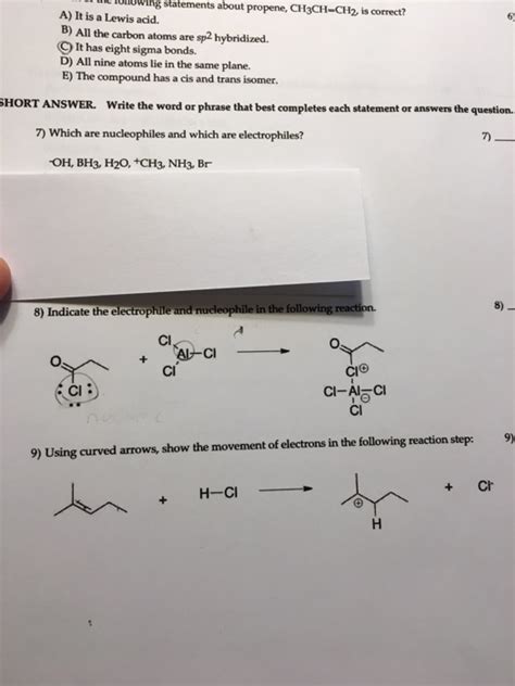 Solved Uile Lolbwing Statements About Propene Ch3ch Ch2 Is