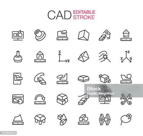 3d 모델링 Cad 아이콘 편집 가능한 획 설정 데이터에 대한 스톡 벡터 아트 및 기타 이미지 데이터 여러 층 3차원