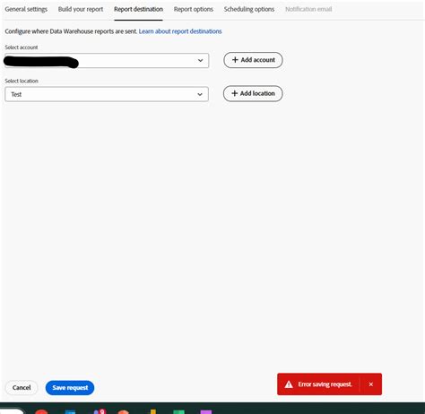 re data warehouse requests can not save request adobe experience