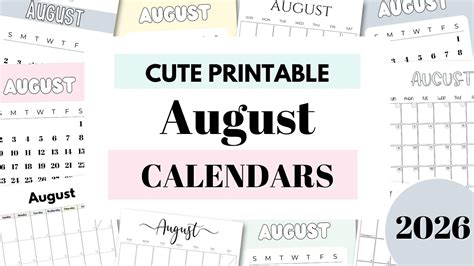 Cute Printable Calendar 2026 August Free Calendar 2025 Printable