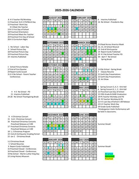 Centralia Christian School Calendar