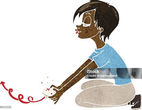Cartoon Girl Playing Computer Games Stock Illustration Download Image