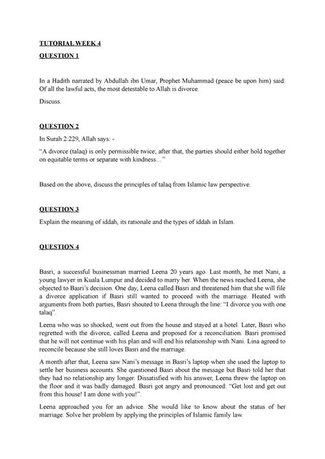 Tutorial Week 4 Tutorial Week 4 Question 1 In A Hadith Narrated By