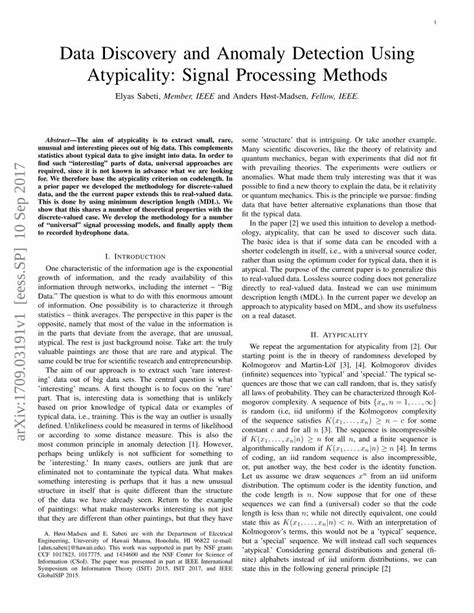 Pdf Data Discovery And Anomaly Detection Using Atypicality · Typical Data Ie Training
