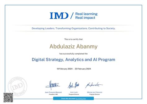 Graduated From Imd Digital Strategy Analytics And Ai Program Abdulaziz Abanmy Posted On The