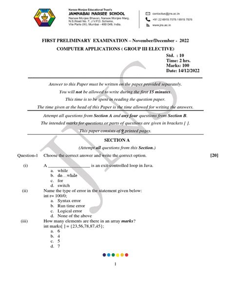 Jns Ca Prelim 1 Paper Pdf C Programming Language Parameter
