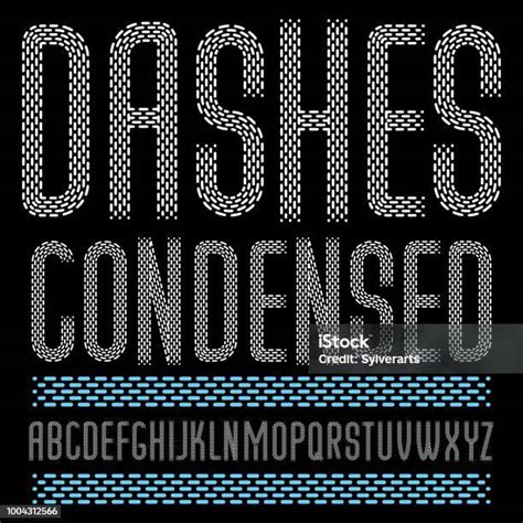 벡터 자본 압축 된 현대 알파벳 문자 집합입니다 둥근된 폰트 Typescript Retro 포스터 디자인 요소로 사용 하기 위해 대시 평행선을 사용 하 여 만들었습니다