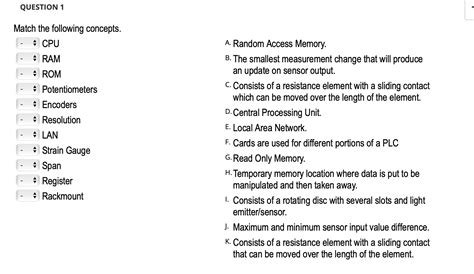 Solved Match The Following Concepts CPU RAM ROM Chegg