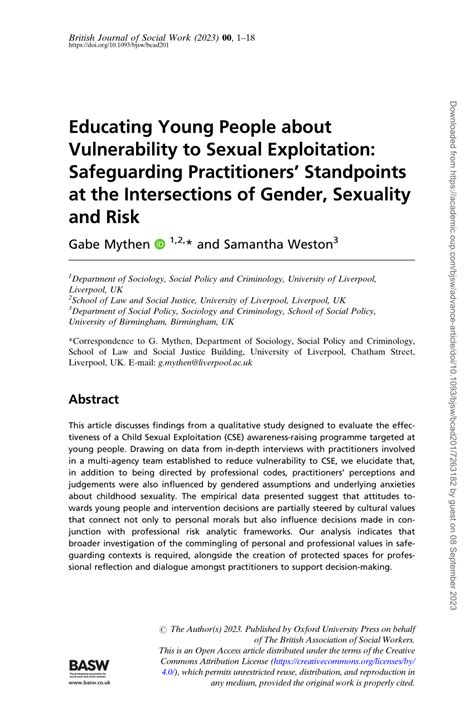 Pdf Educating Young People About Vulnerability To Sexual Exploitation