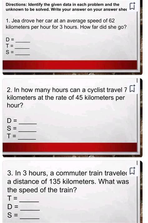 Directions Identify The Given Data In Each Problem And The Unknown To Be Solved Write Your