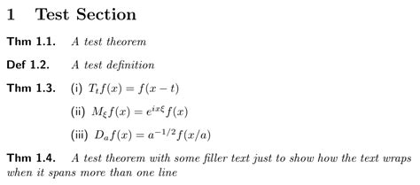 indentation after theorem definition the actual content should