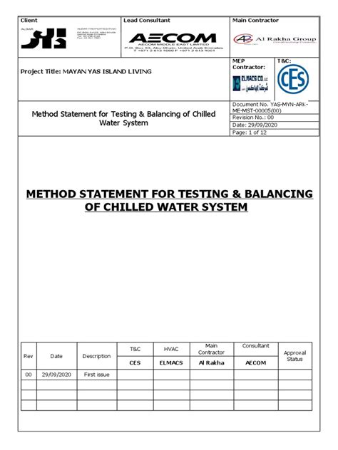 Method Statement For Tab Chws Pdf Pump Quality Assurance