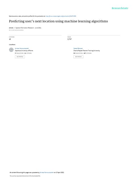 Users Next Location Prediction Using Ml Algo Pdf Support Vector Machine Machine Learning