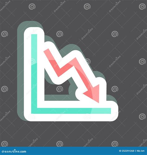 Declining Line Graph Sticker In Trendy Isolated On Black Background Stock Illustration