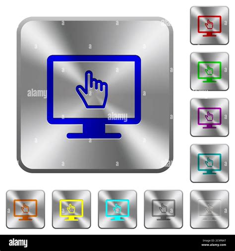 monitor with pointing cursor engraved icons on rounded square glossy