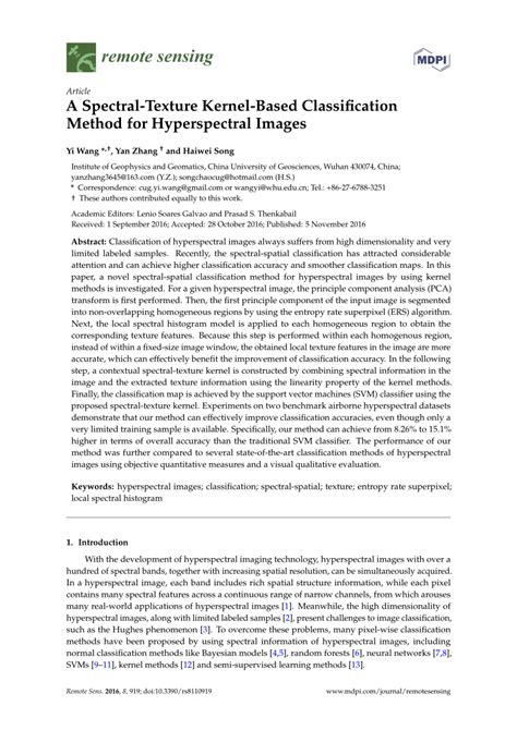 Pdf A Spectral Texture Kernel Based Classification Method For Hyperspectral Images