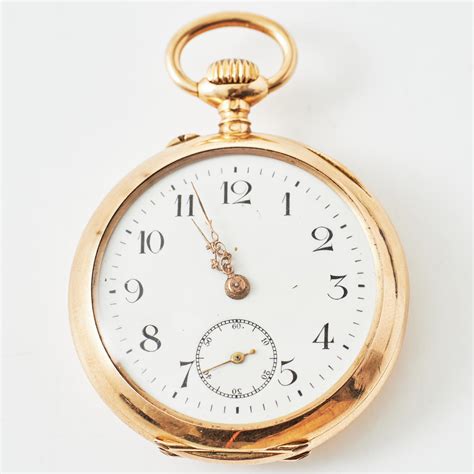 DAMFICKUR 18 K Guld Vitemaljerad Urtavla Arabiska Siffror Plexiglas Boett Med Graverad