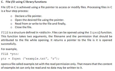 Solved File I O In C Is Achieved Using A File Pointer To Chegg Com