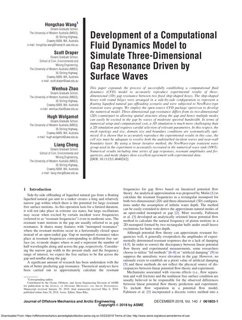 Pdf Development Of A Computational Fluid Dynamics Model To Simulate Three Dimensional Gap