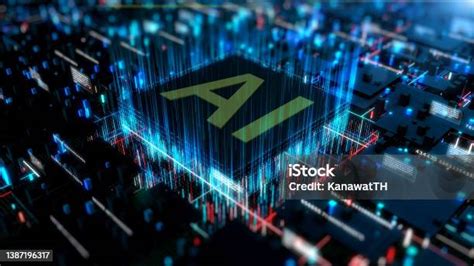 회로 기판에 인공 지능 Ai 미래 기술 개념 시각화 빅 데이터 전송 연결 기술 디지털 데이터 네트워크 추상적 배경 3d 렌더링